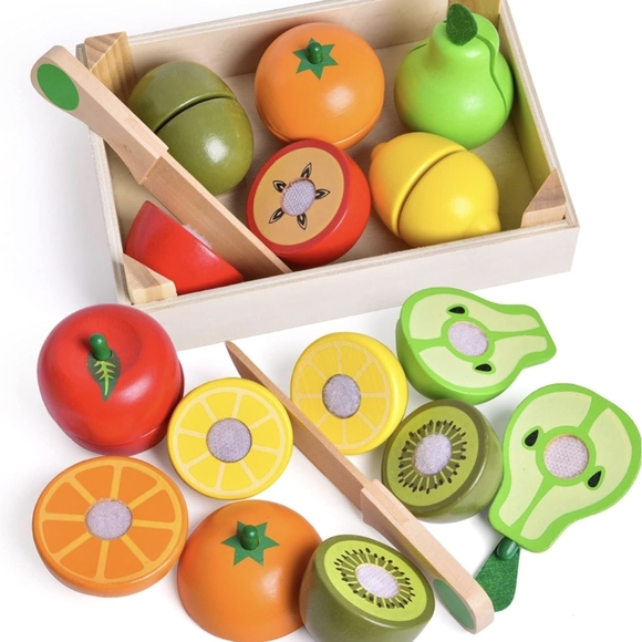 Toys | 2 Sets Of 11 Piece Colorful Wooden Fruit Cutting Toy Set | Poshmark